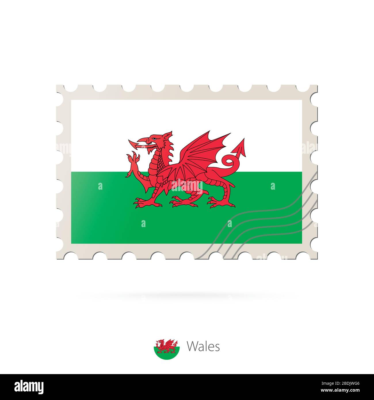 Postage stamp with the image of Wales flag. Wales Flag Postage on white ...