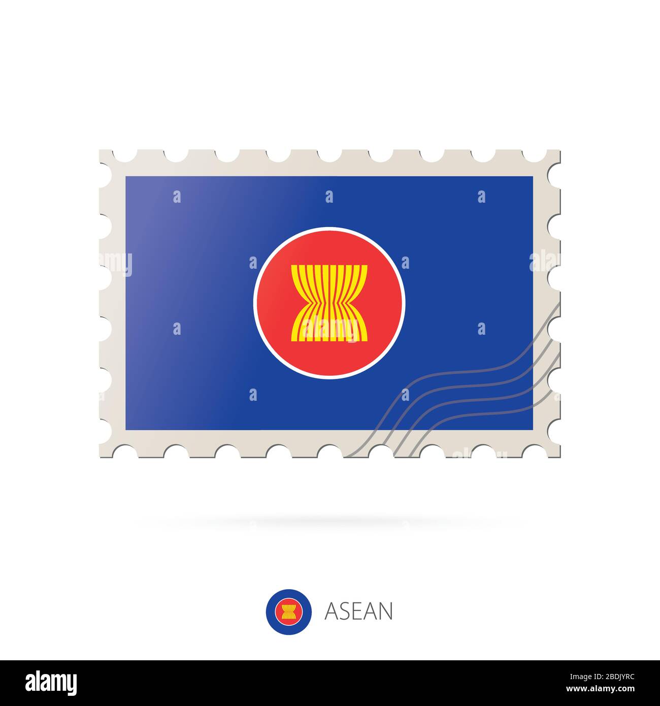 Postage stamp with the image of ASEAN flag. ASEAN Flag Postage on white ...