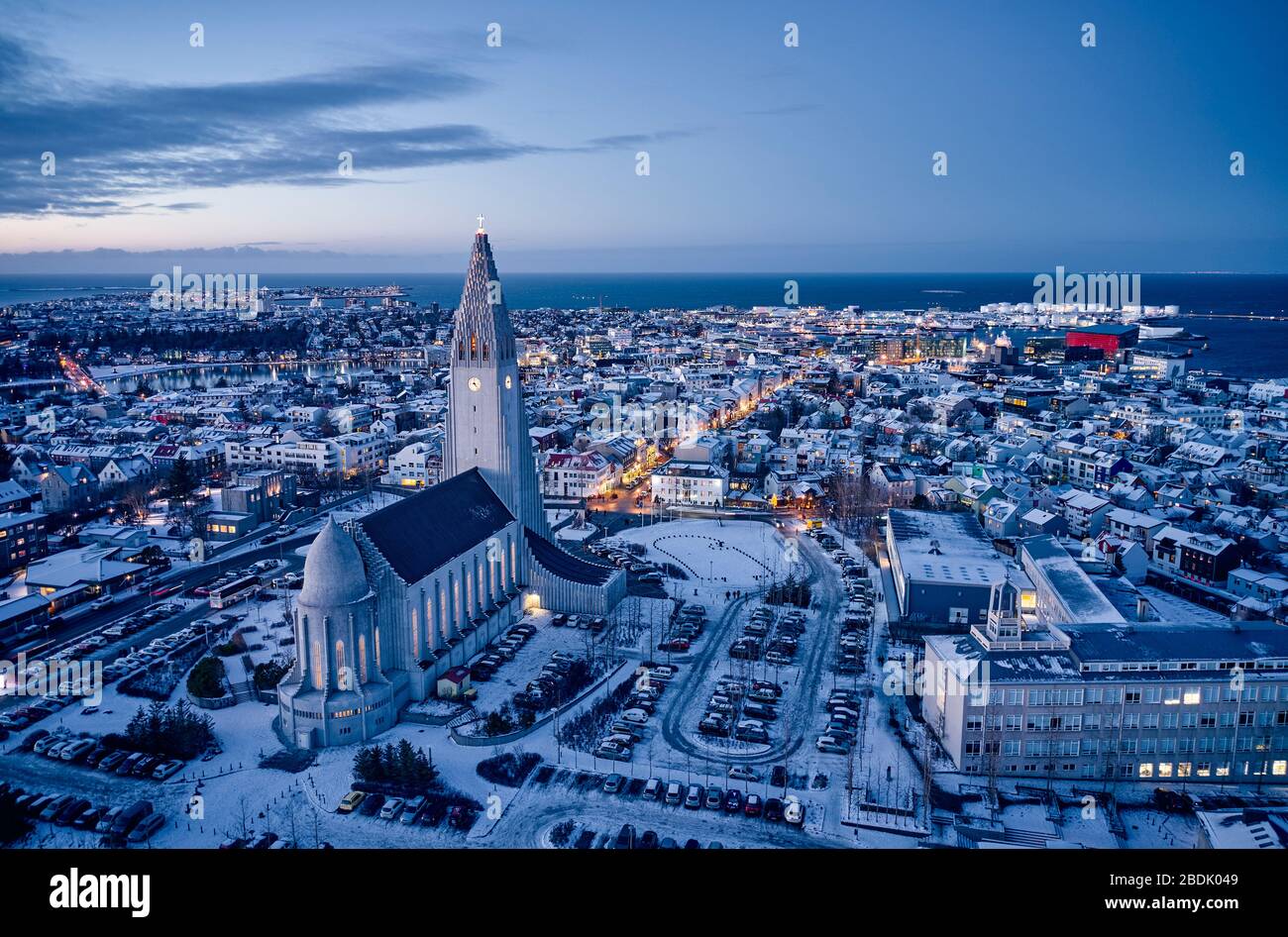Aerial View Of Hallgrimskirkja Church In Center Of Reykjavik