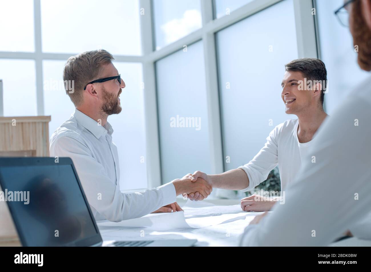 business people shaking hands in a bright office Stock Photo - Alamy