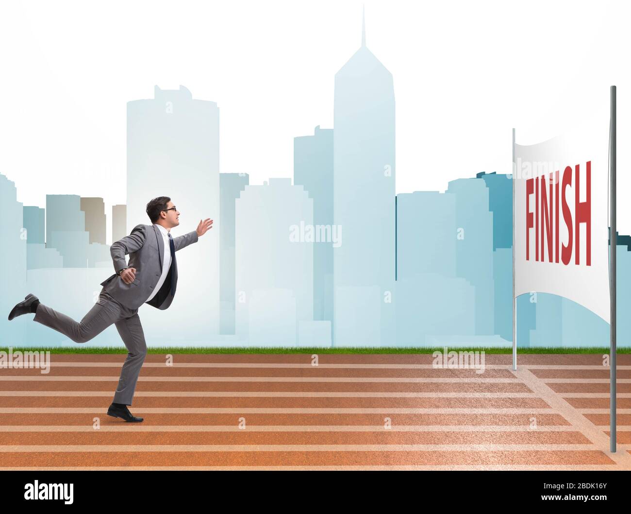 The businessman on the finishing line in competition concept Stock ...