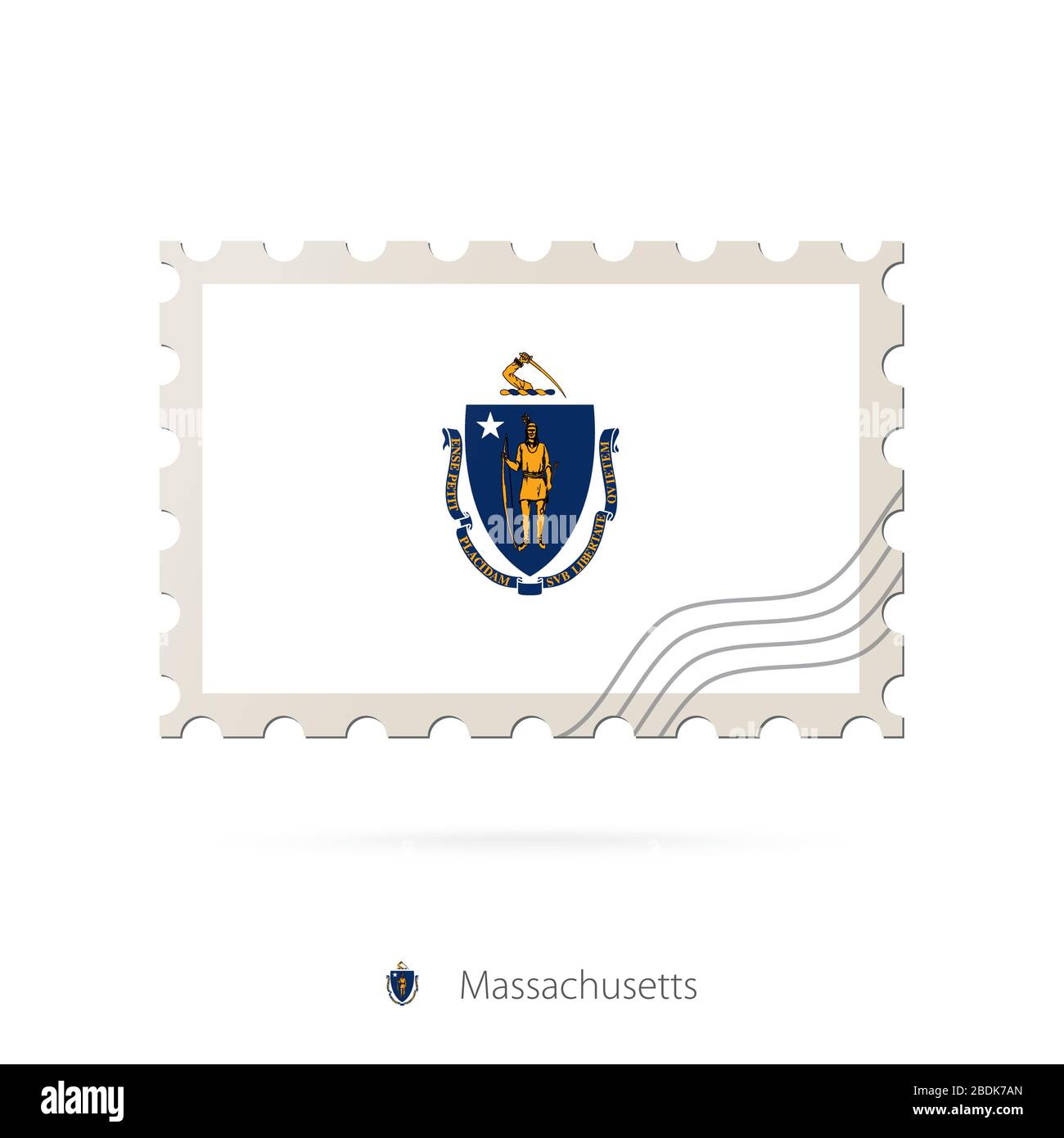 Postage stamp with the image of Massachusetts state flag. Massachusetts ...