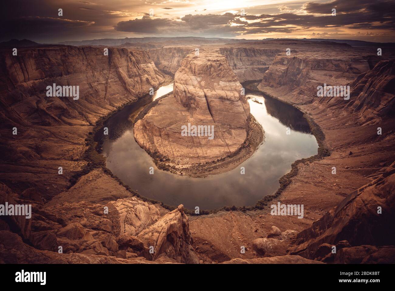 Horseshoe Bend point at sunset Stock Photo - Alamy