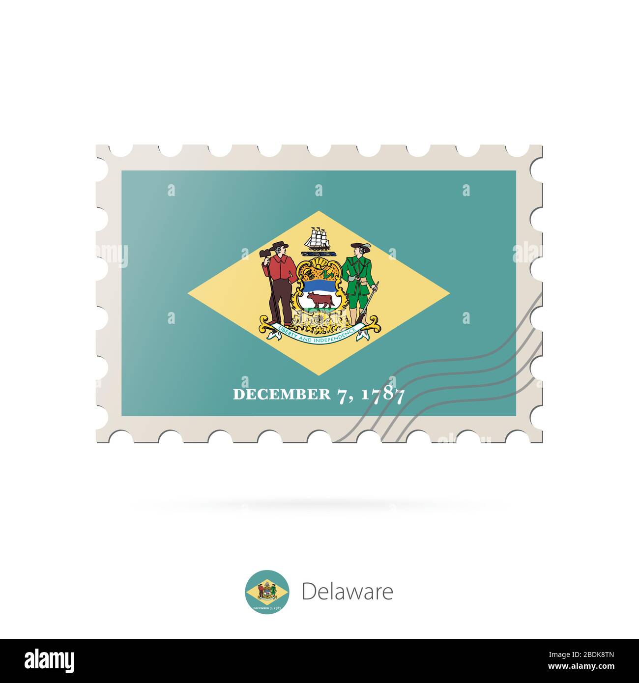 Postage stamp with the image of Delaware state flag. Delaware Flag ...