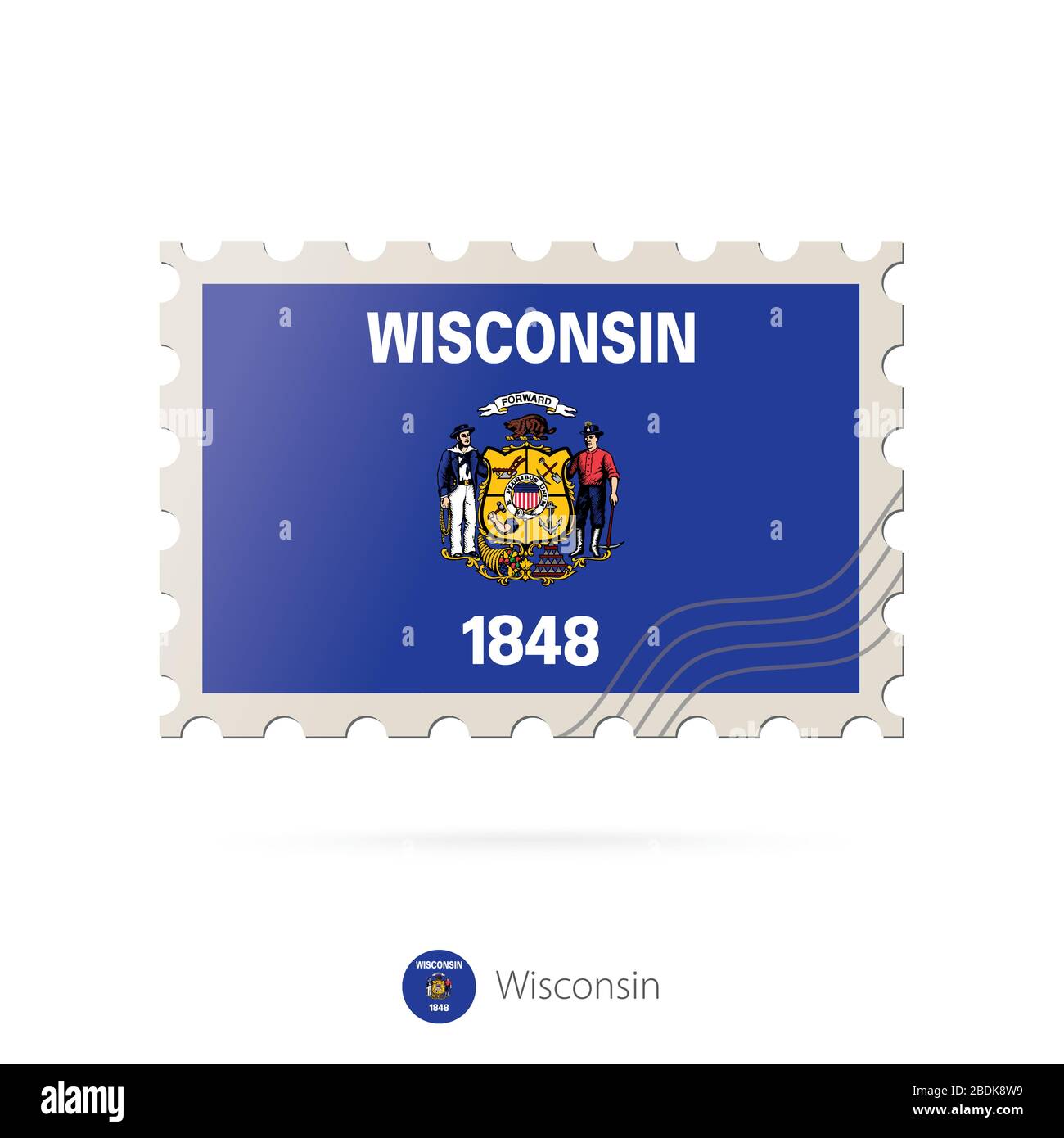 Postage stamp with the image of Wisconsin state flag. Wisconsin Flag ...