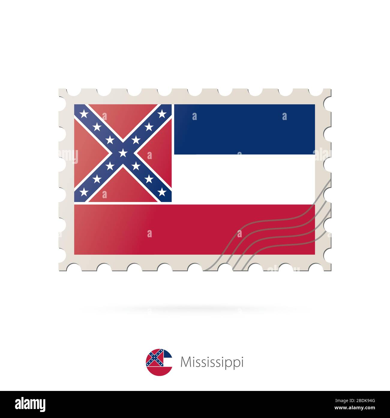 Postage stamp with the image of Mississippi state flag. Mississippi ...