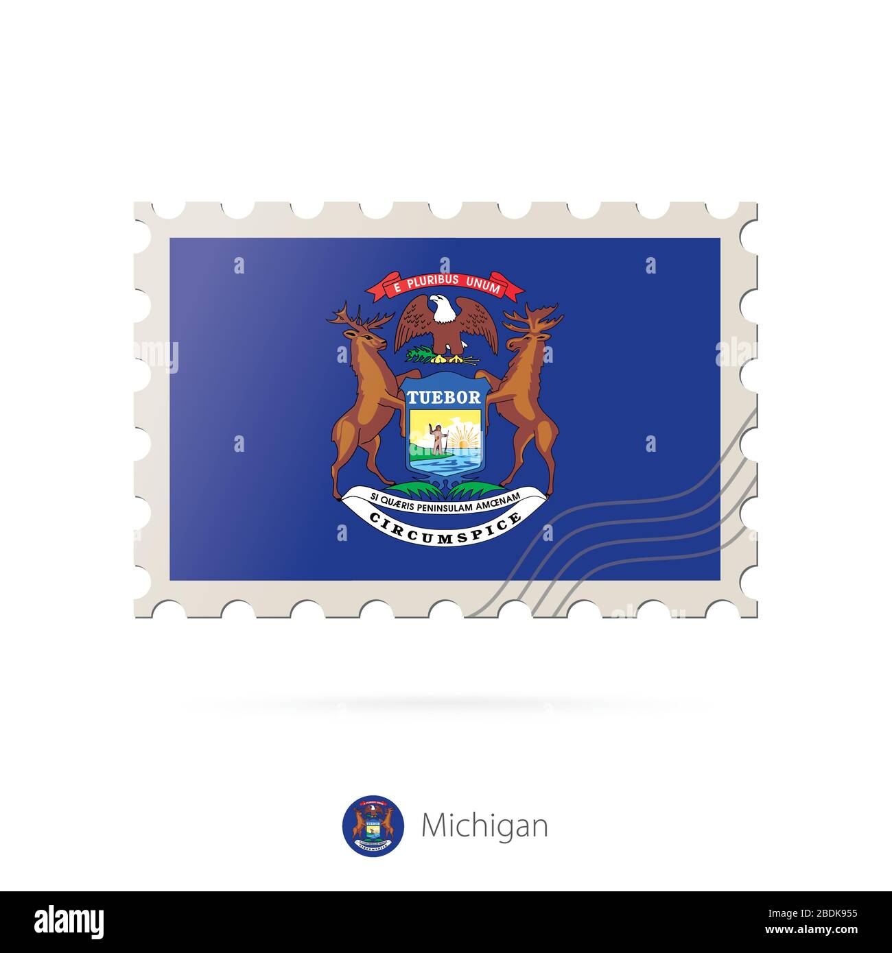 Postage stamp with the image of Michigan state flag. Michigan Flag ...