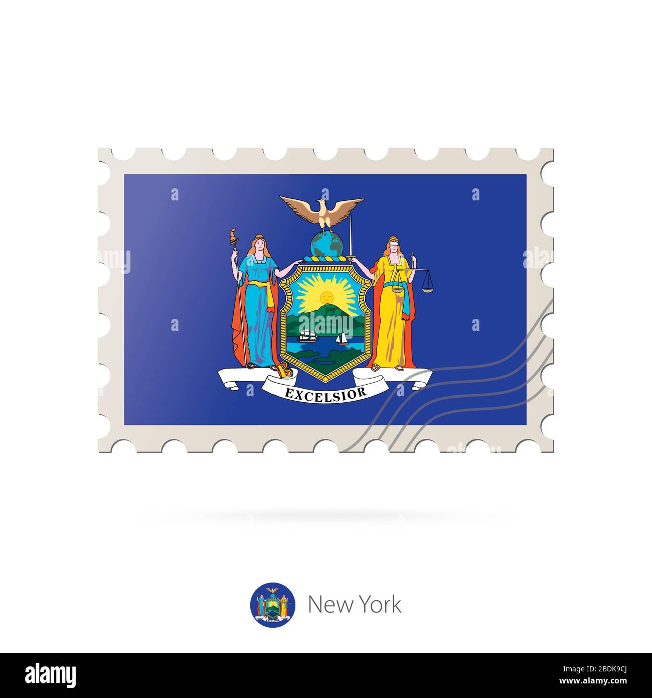 Postage stamp with the image of New York state flag. New York Flag ...