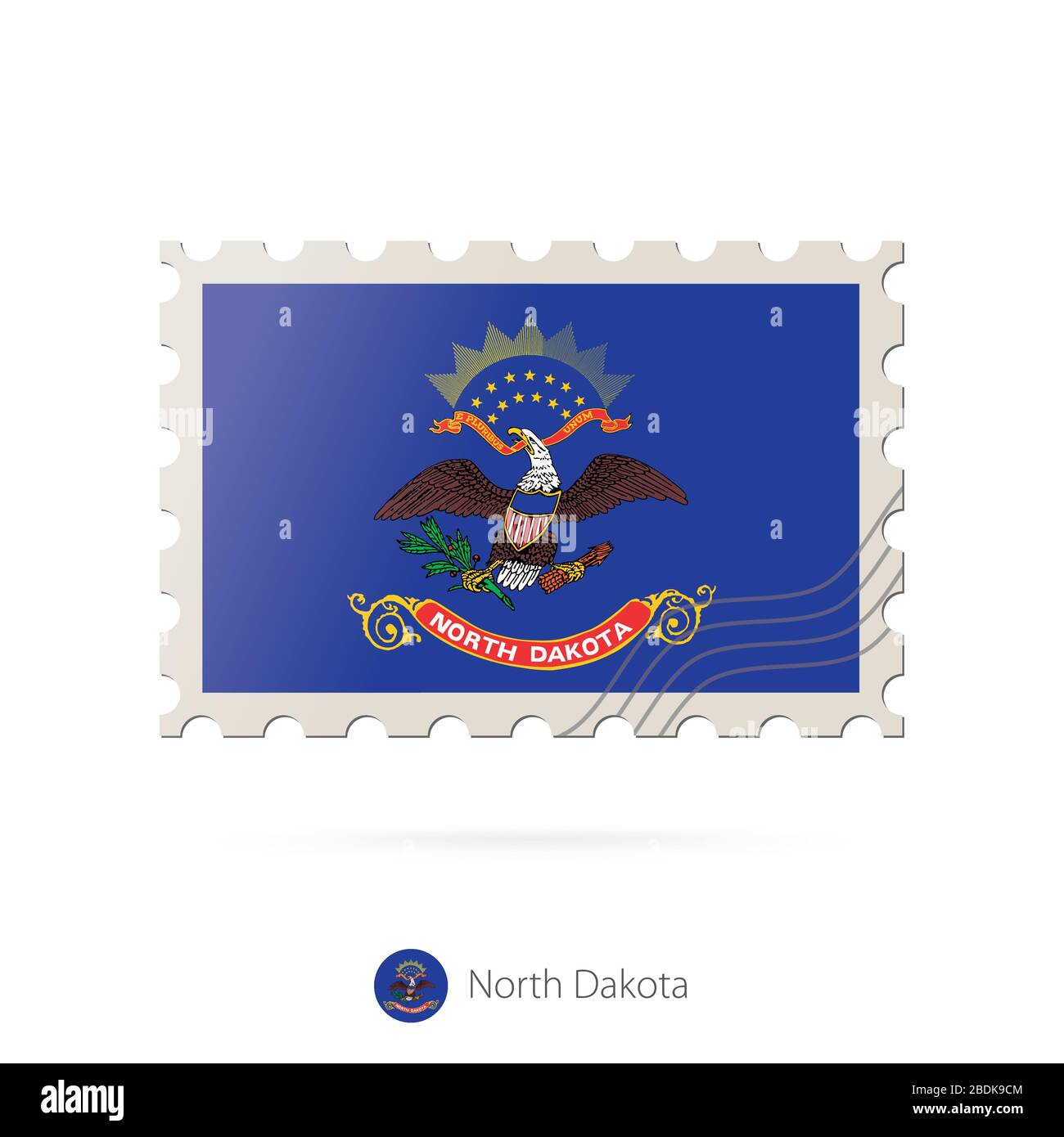 Postage stamp with the image of North Dakota state flag. North Dakota ...