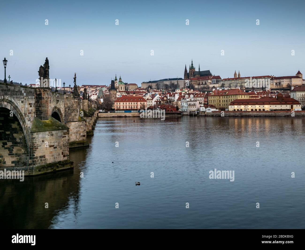 Views of the River Vltava, Charles Bridge and the Castle beyond. Prague ...