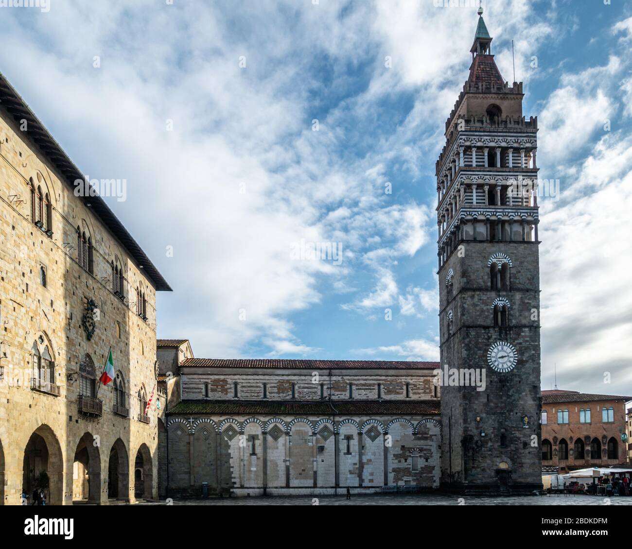 Scenic side view of Pistoia Cathedral (Cattedrale di San Zeno) and bell ...