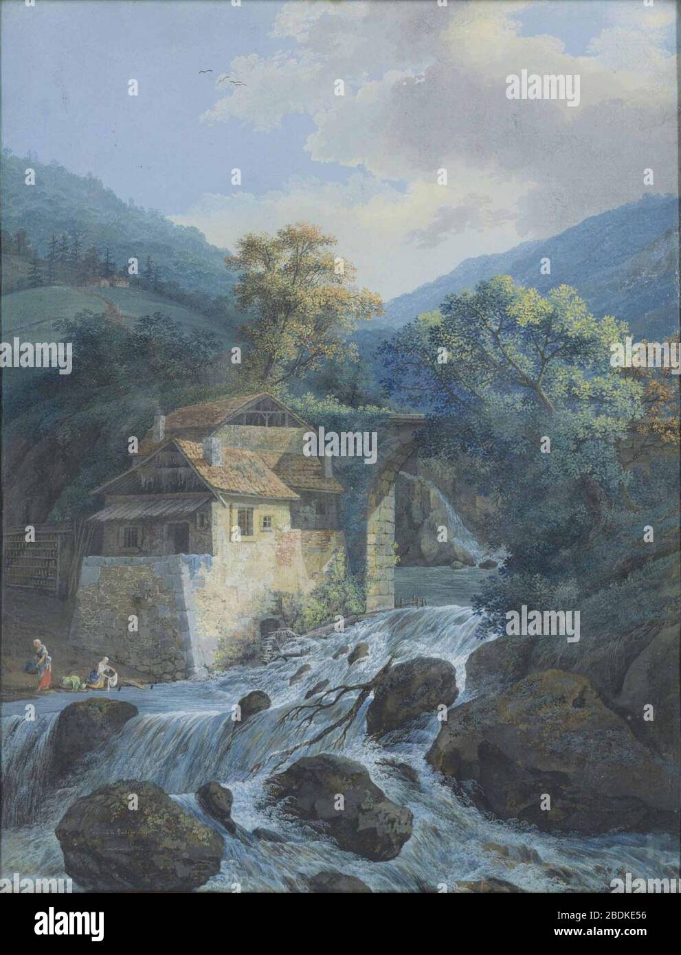 Carl Ludwig Hackert - A waterfall with a mill and a bridge (1785 Stock ...