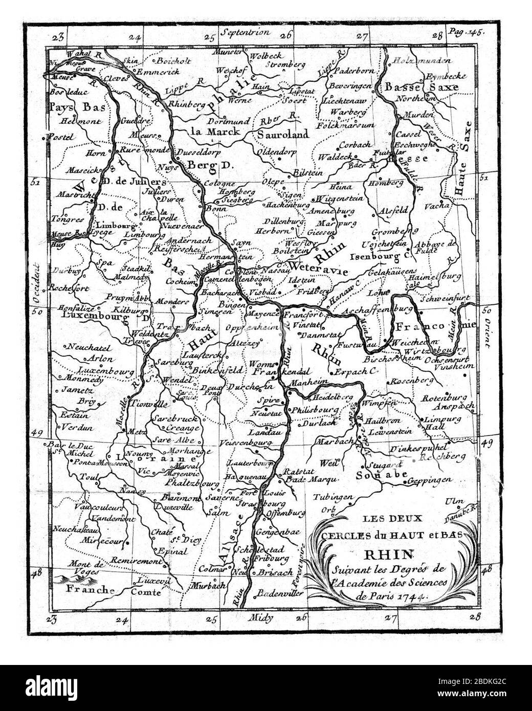 Géographie Buffier-carte du Rhin-NB Stock Photo - Alamy