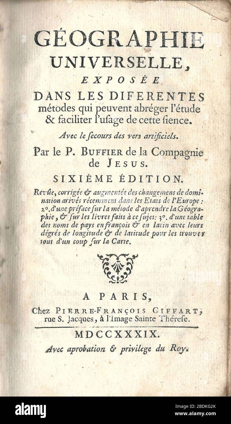 Géographie de Buffier-frontispice Stock Photo - Alamy
