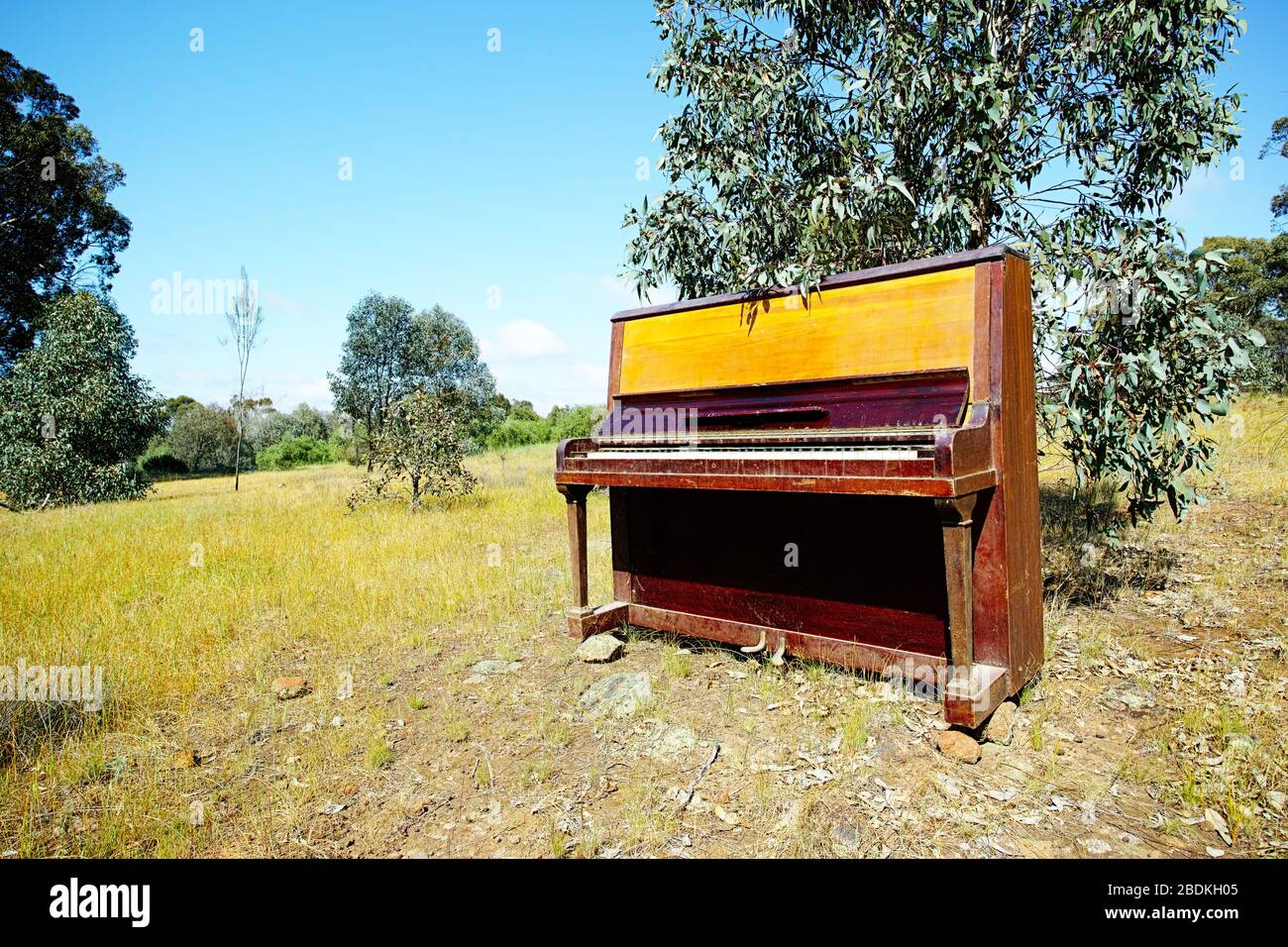 Old wooden piano left outside in a field Stock Photo - Alamy