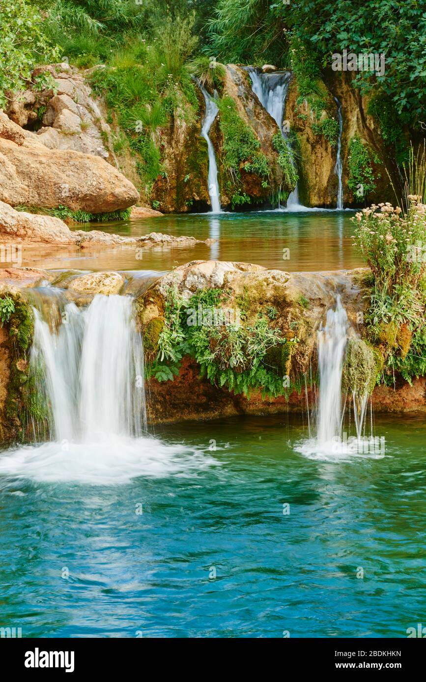 Waterfall, Matarranya River at El Parrizal, Beceite, Catalonia, Spain ...