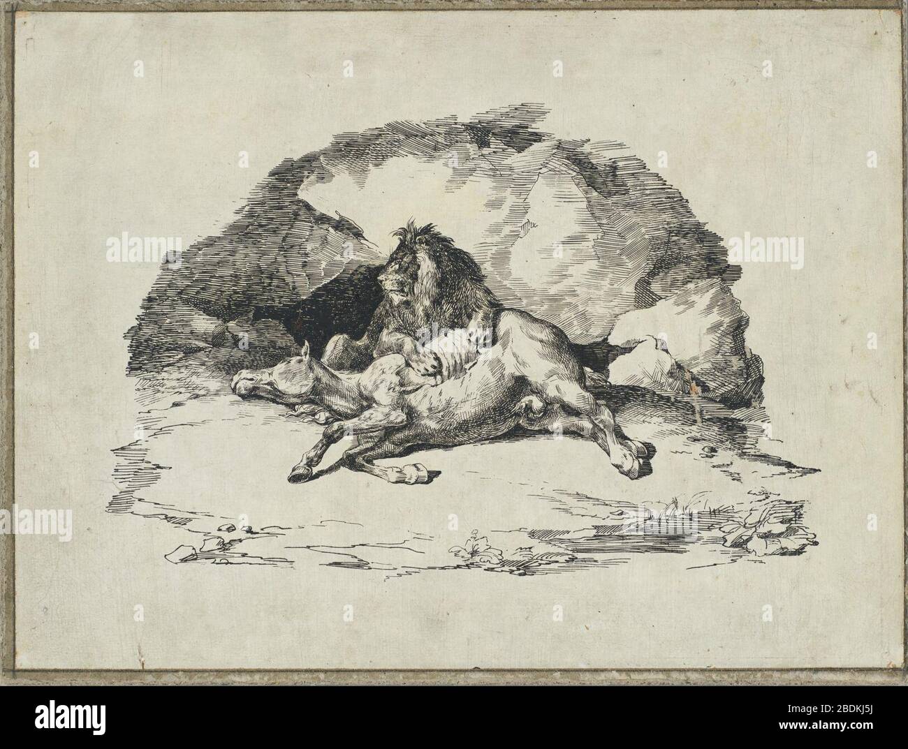 Géricault - Lithographic printing matrix for ’Lion Devouring a Horse‥9D ...