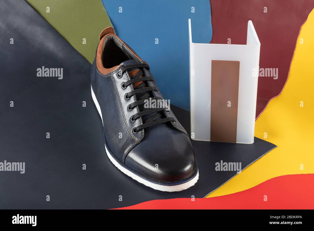 handmade leather men shoes on colored background. men fashion show on ...