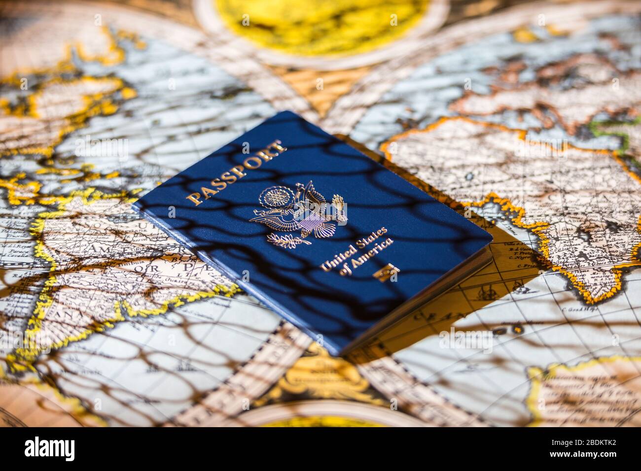 us passport on ancient world map Stock Photo - Alamy