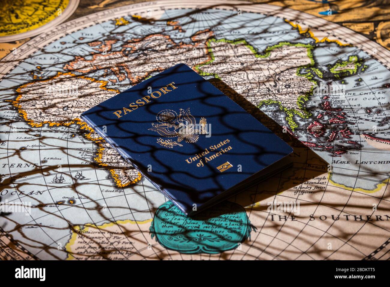 us passport on ancient world map Stock Photo - Alamy