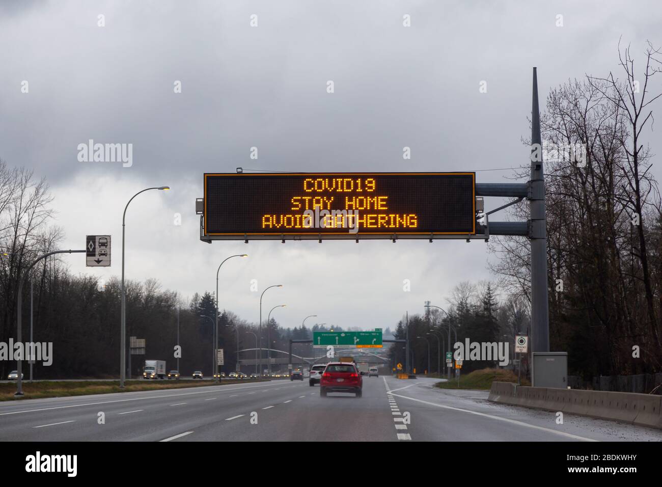 Coronavirus Sign and message to Stay Home on a Trans-Canada Highway ...