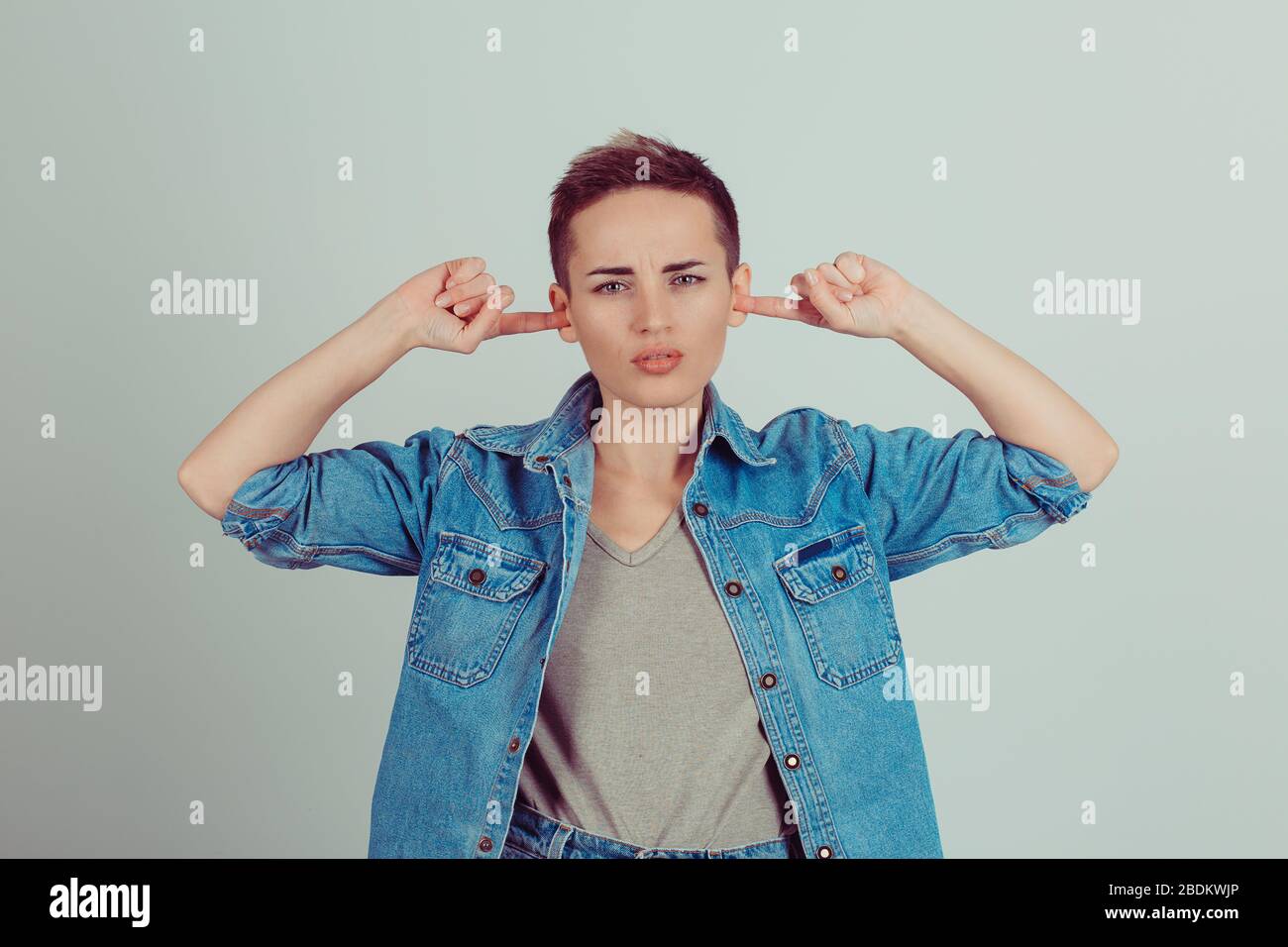 I don't wanna hear Closeup portrait attractive peaceful young woman ...