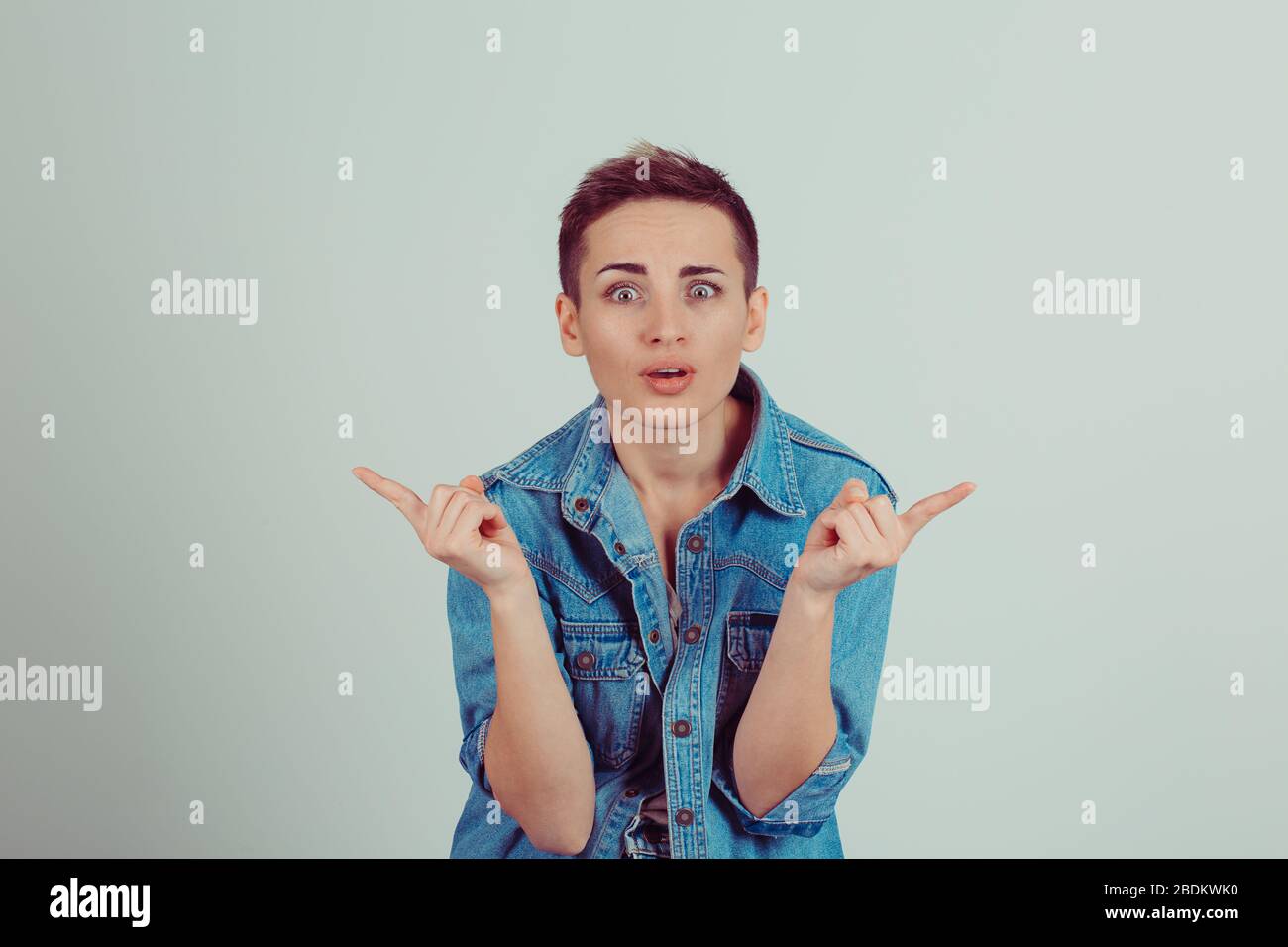 Tell me What to do, where to go? Confused brunette girl business woman ...