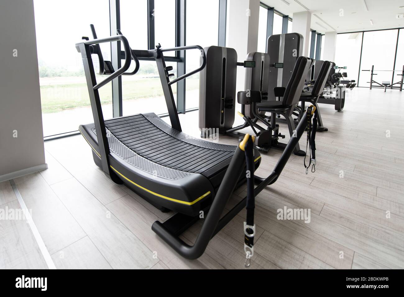 Modern Gym Room Fitness Center With Equipment And Machines Stock Photo ...