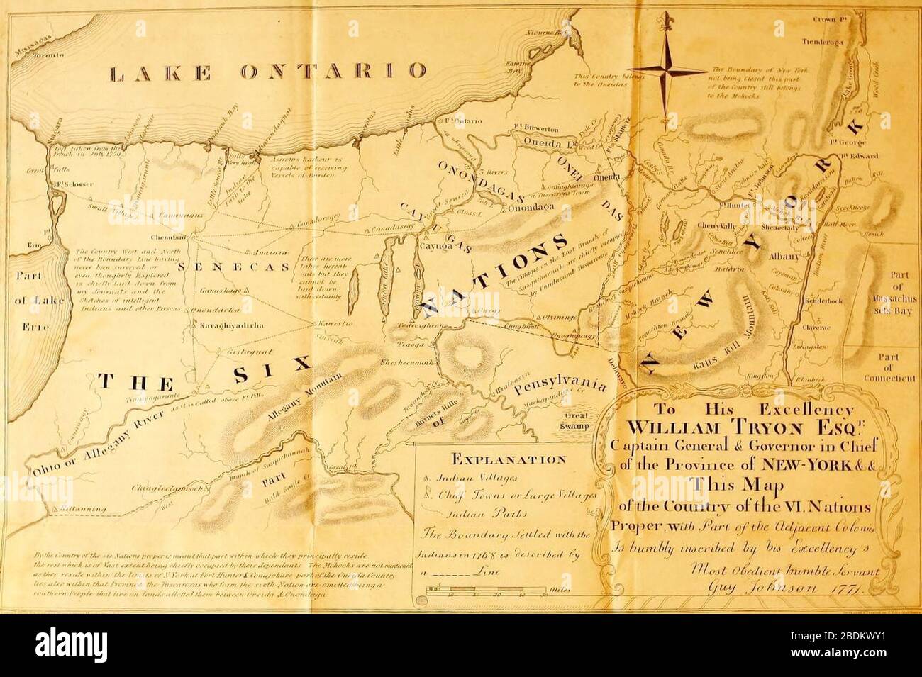 Guy Johnson, Map of the Country of the VI Nations, 1771 Stock Photo - Alamy