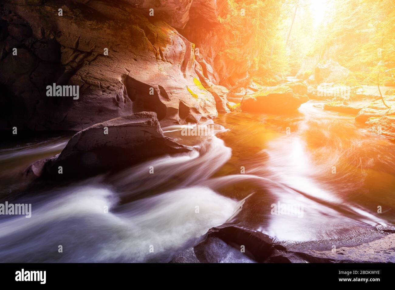 Beautiful natural river flowing into a cave Stock Photo - Alamy