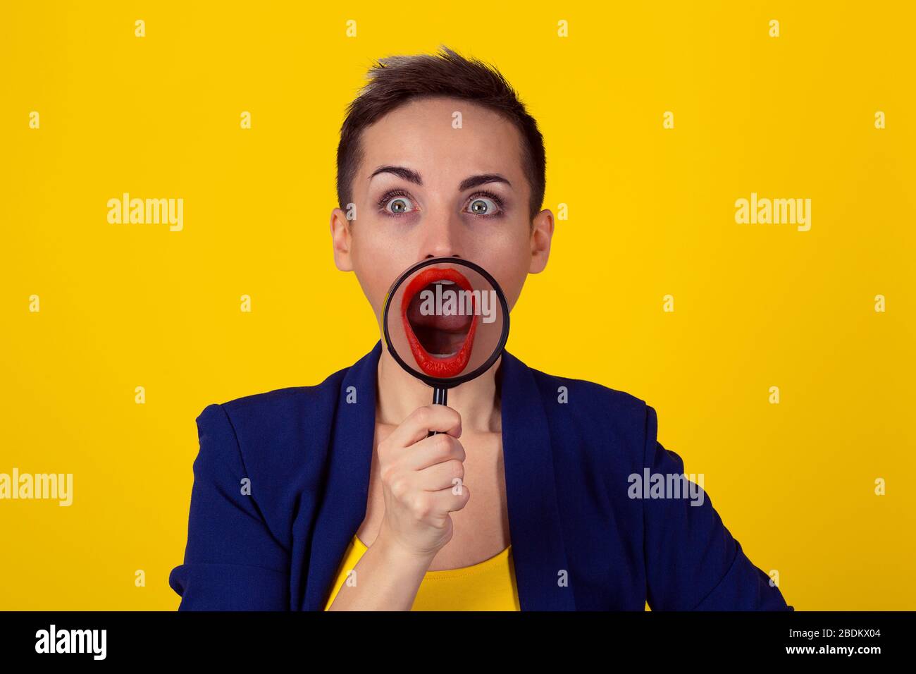Wow Big mouth open concept. Closeup Portrait of a young shocked amazed ...