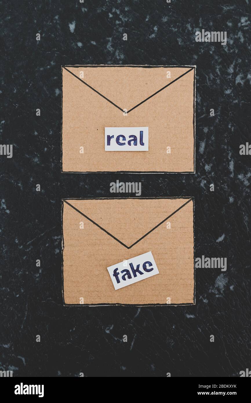 trust-wrothy vs fake emails or online scams concept, email envelop ...