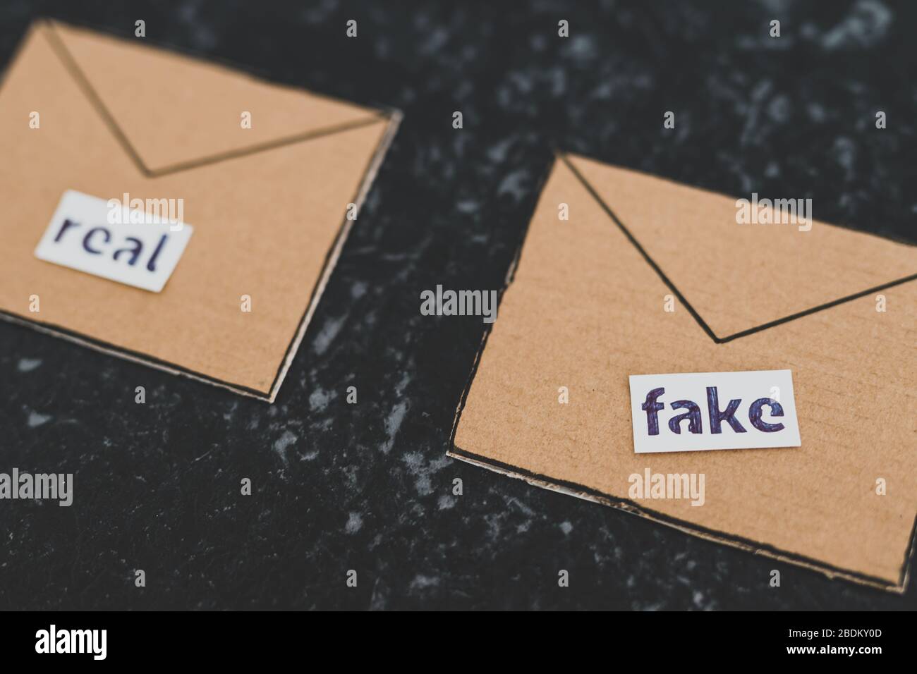 trust-wrothy vs fake emails or online scams concept, email envelop ...