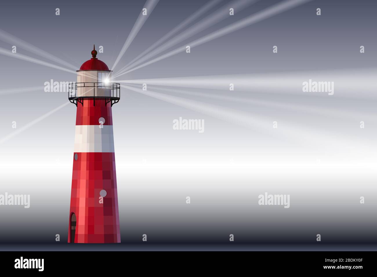 A red and white lighthouse on grey background vector illustration Stock ...