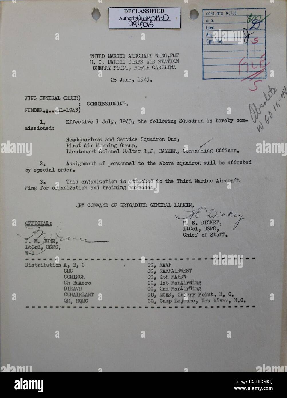 H&S Sqd-1 - 19430701 - Commissioning document Stock Photo - Alamy