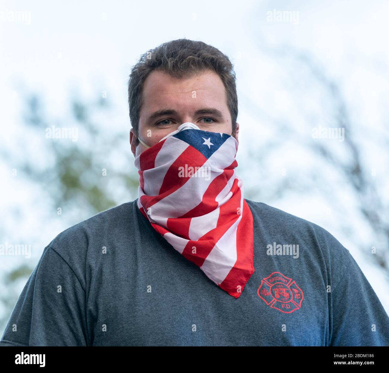 Mount Kisco, NY - April 8, 2020: Volunteer firefighter Jason Valvano ...