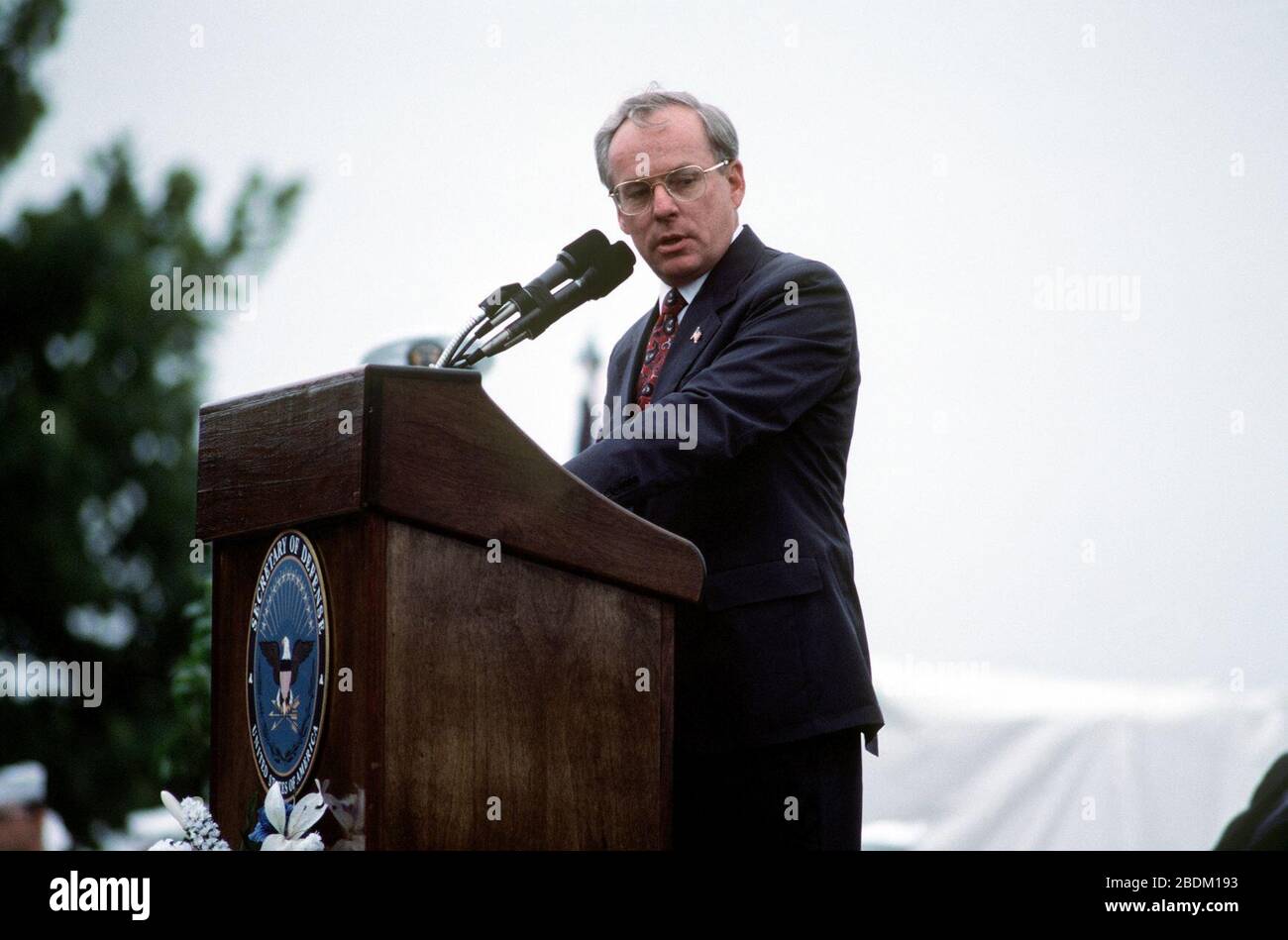 H. Lawrence Garrett III speaks during the commissioning of the guided ...