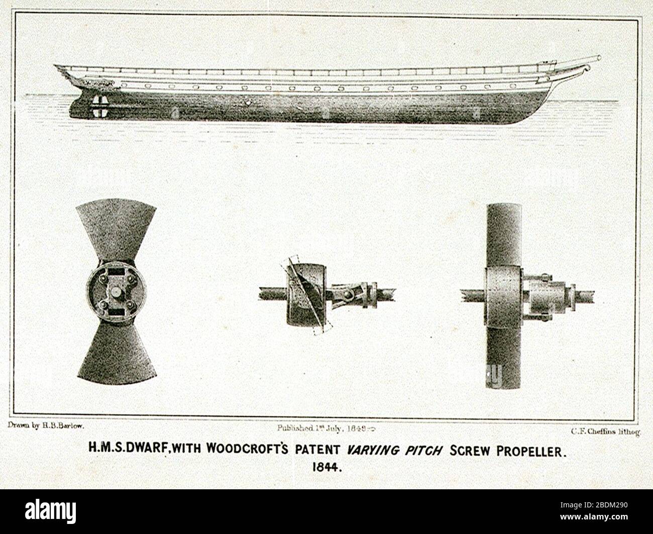 H.M.S Dwarf with Woodcroft's Patent Varying Pitch Screw Propeller 1844 ...