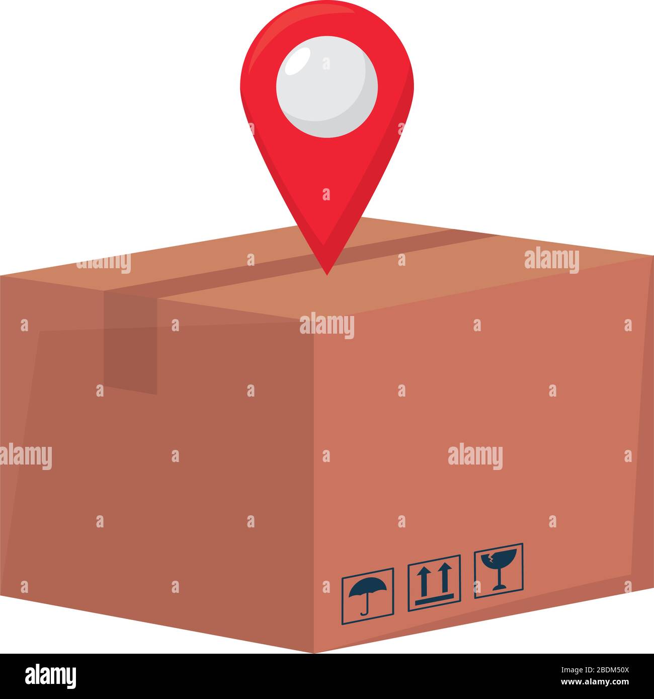 package box and location pin icon over white background, colorful ...
