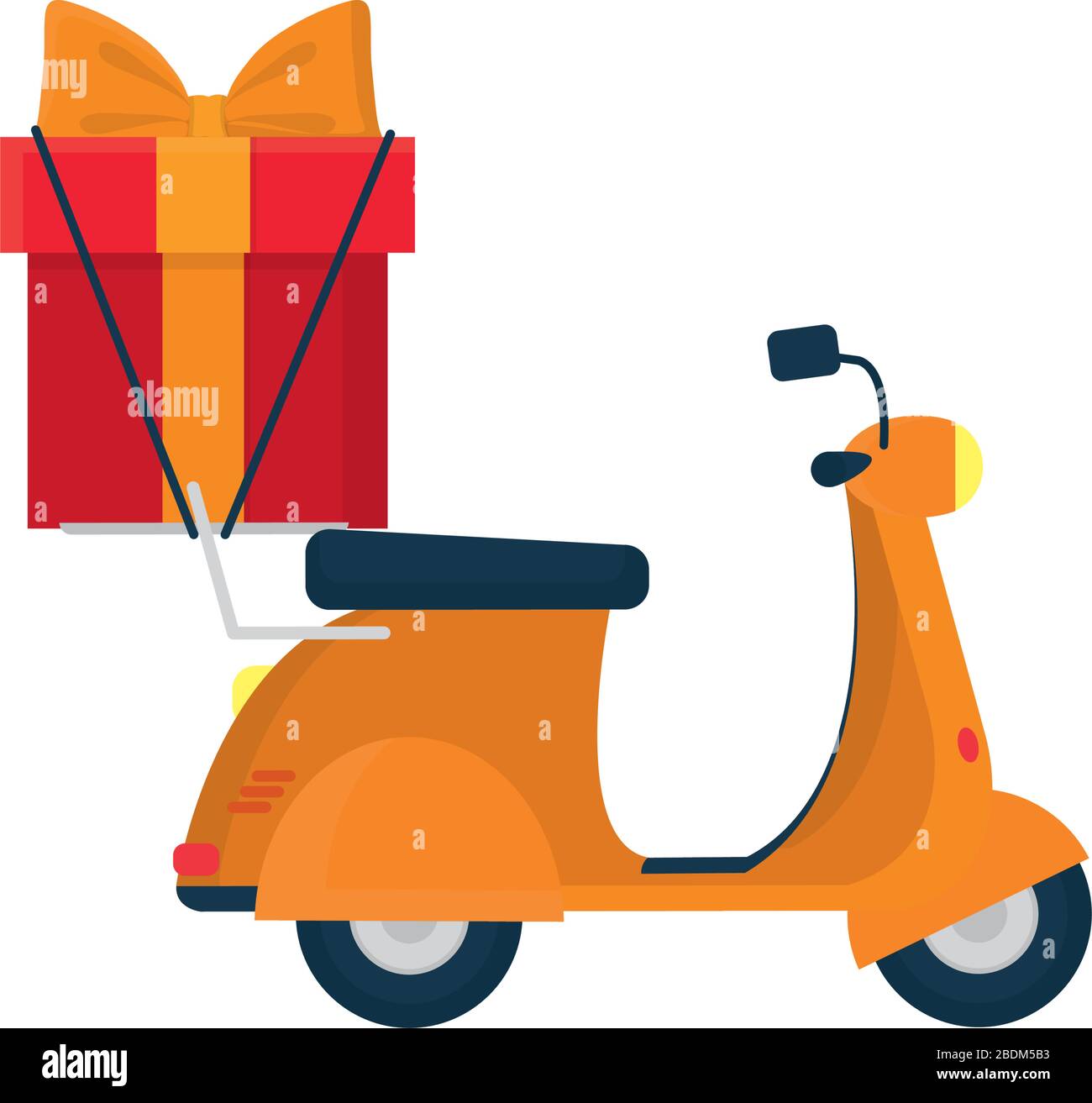 delivery motorcyle with gift box icon over white background, flat style ...