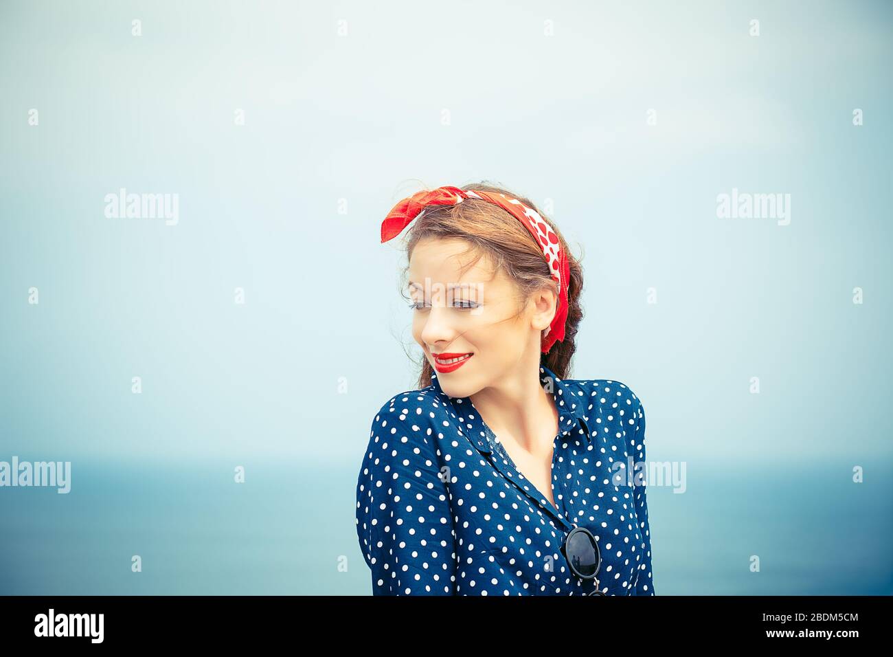 Travel to the sea, freedom enjoyment concept. Close up portrait ...