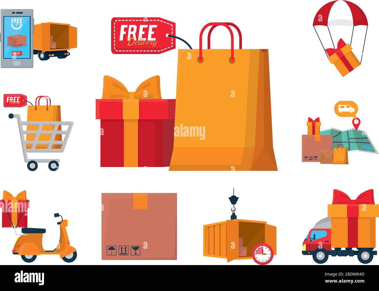 delivery and shopping icon set over white background, flat style ...