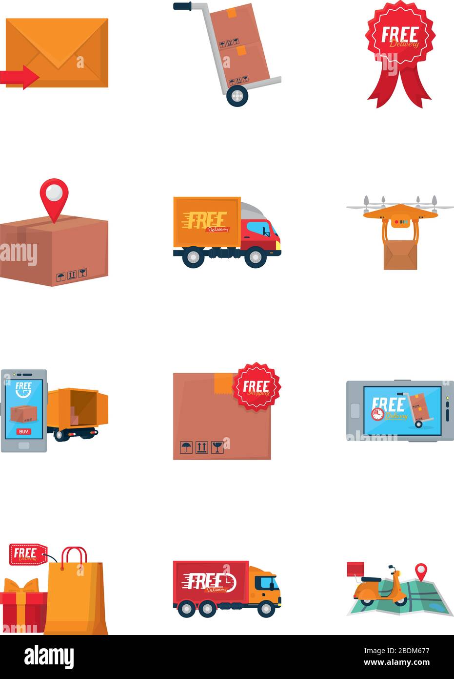 free delivery over white background, flat colorful style, vector ...