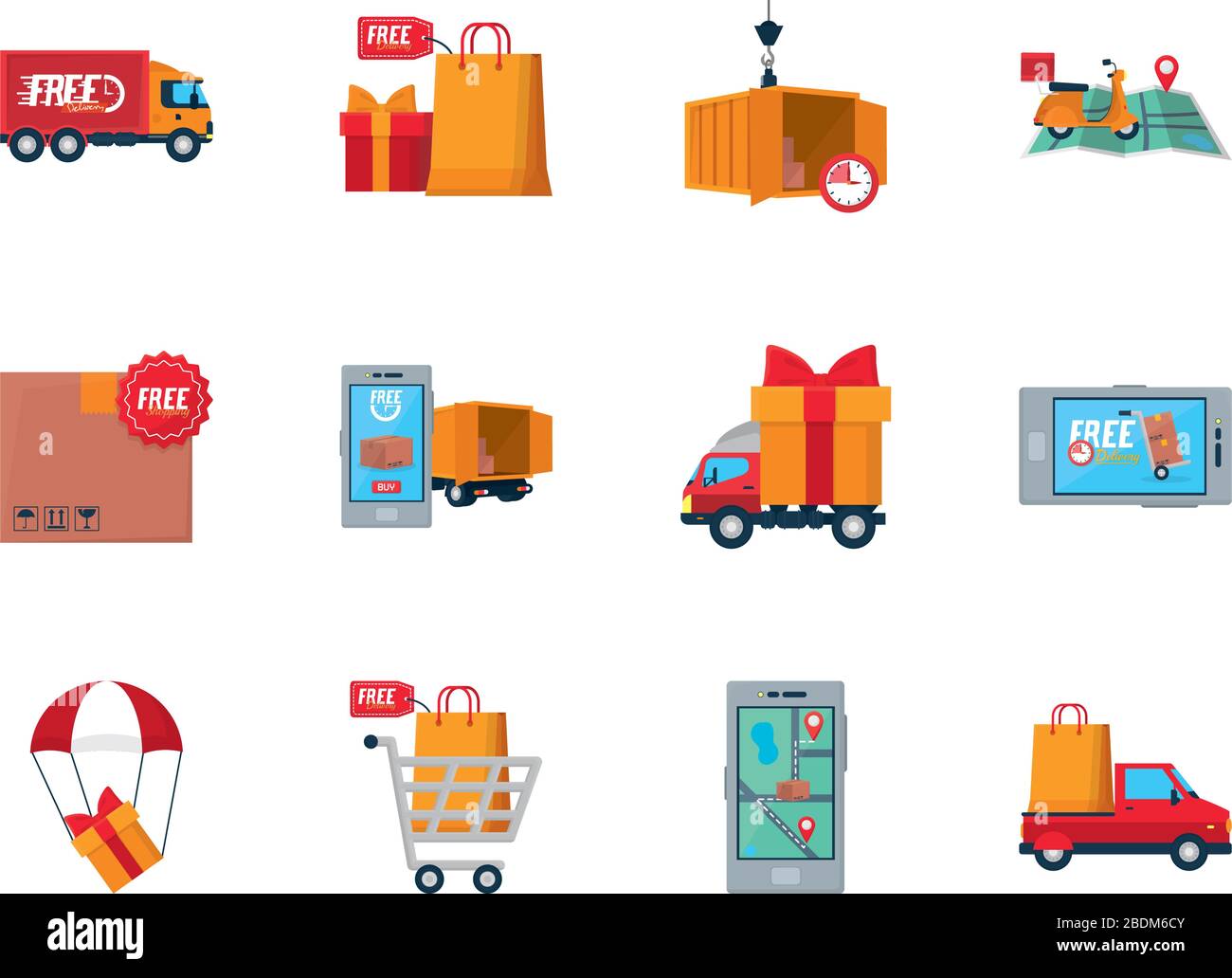free and fast delivery icon set over white background, flat style ...