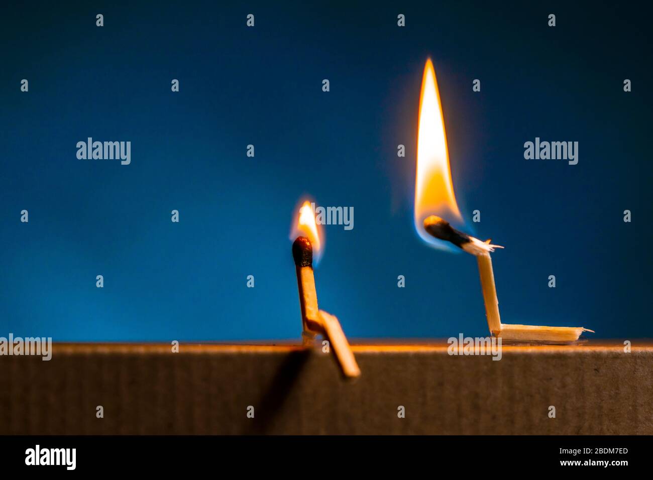 Shot of two matches posed as humans during a conversation Stock Photo ...