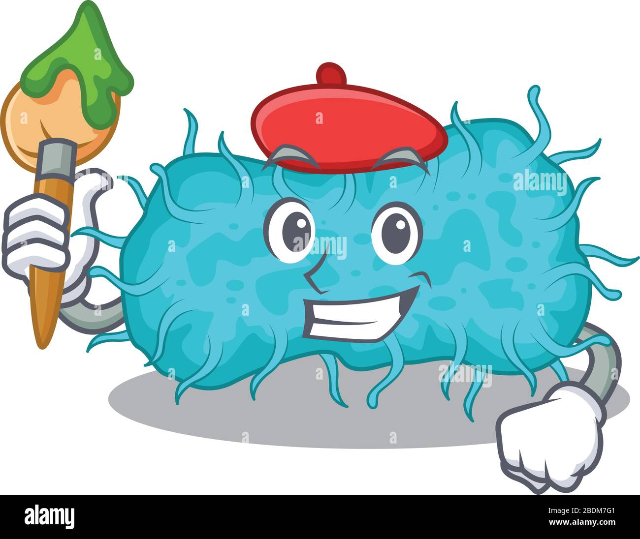 A creative bacteria prokaryote artist mascot design style paint with a ...