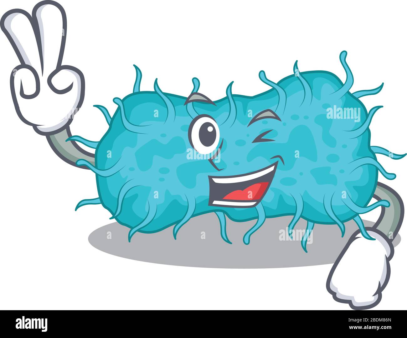 Happy Bacteria Prokaryote Cartoon Design Concept With Two Fingers Stock