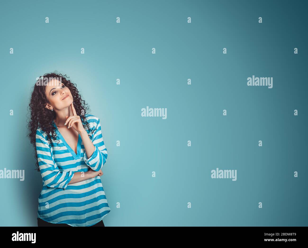 Thinking. Closeup portrait head shot happy mixed race daydreaming ...