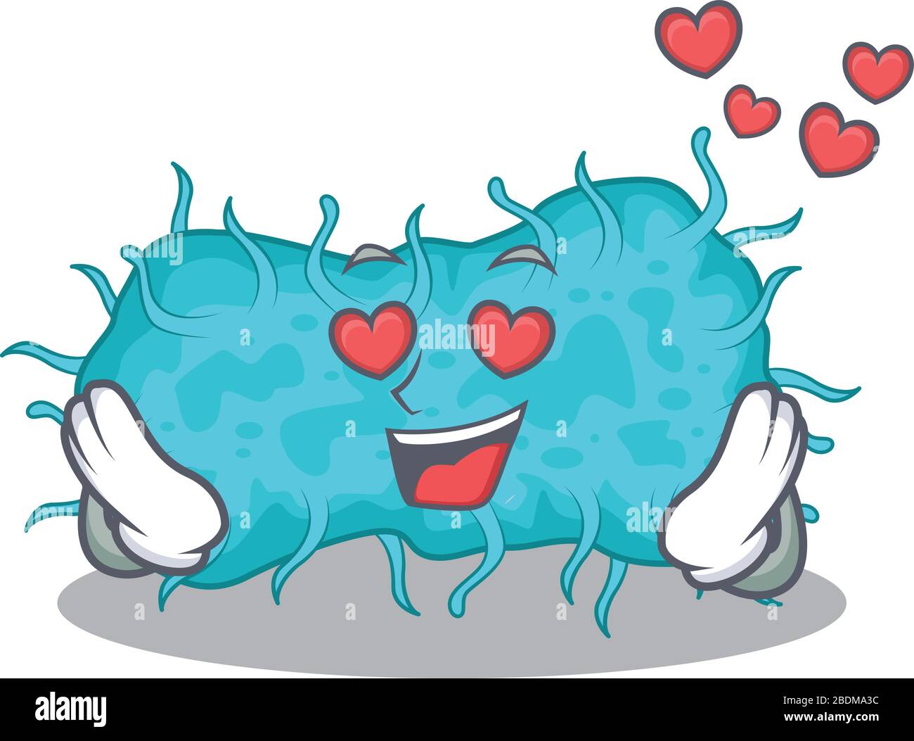 Cute bacteria prokaryote cartoon character has a falling in love face ...
