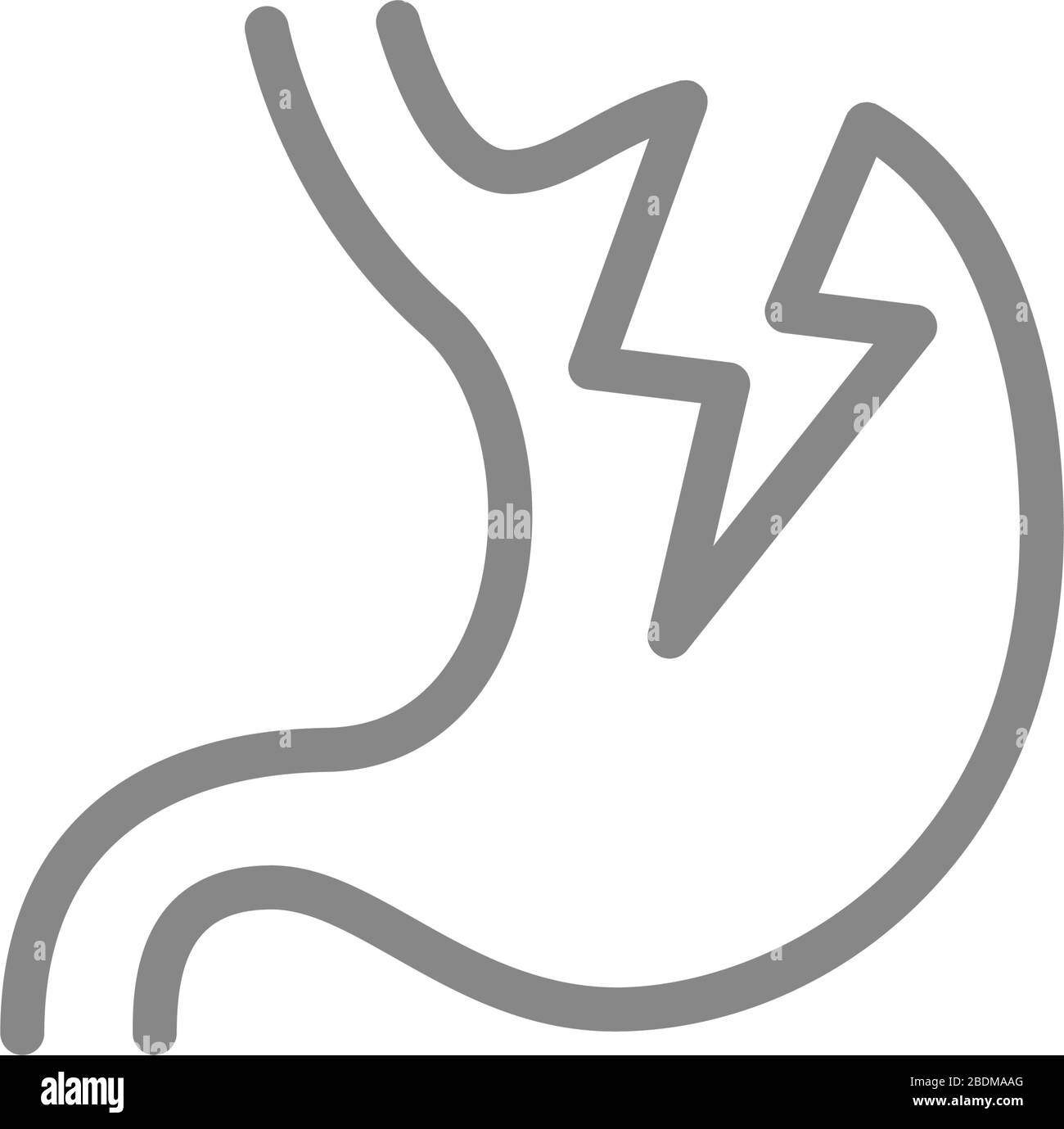 Stomach with acute pain line icon. Gastrointestinal tract disease, pain ...